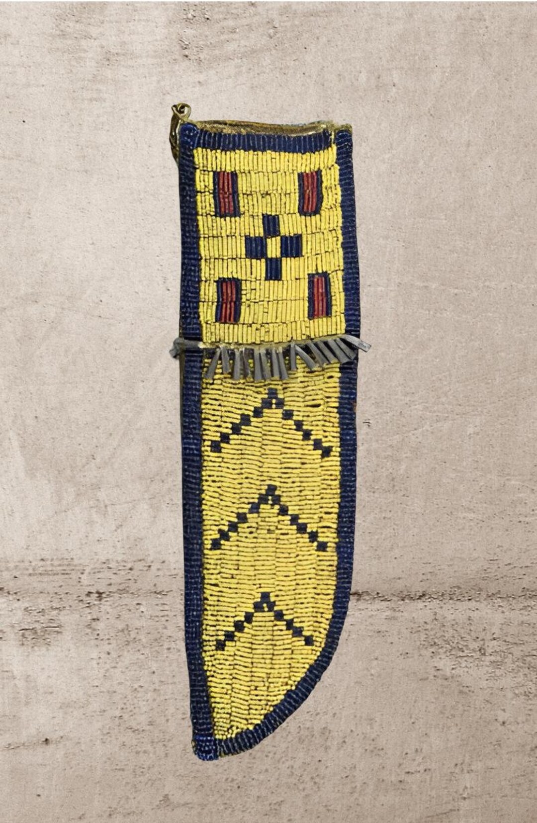 Handmade Beaded Knife Sheath: Sioux-style Suede Leather With Tin Cone ...