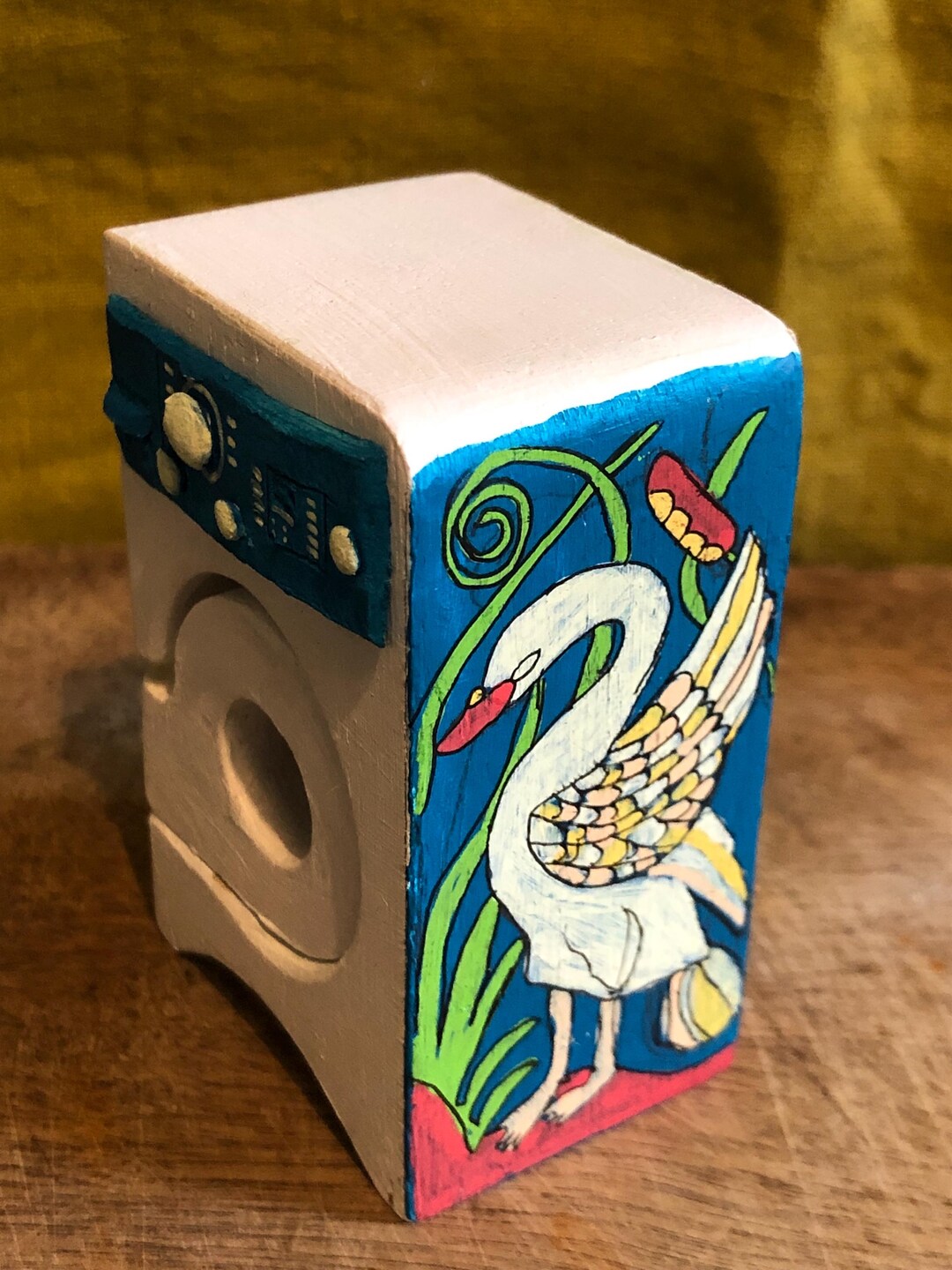 1:12th Scale Washing Machine With Art Nouveau Swans. Blue White Artisan ...
