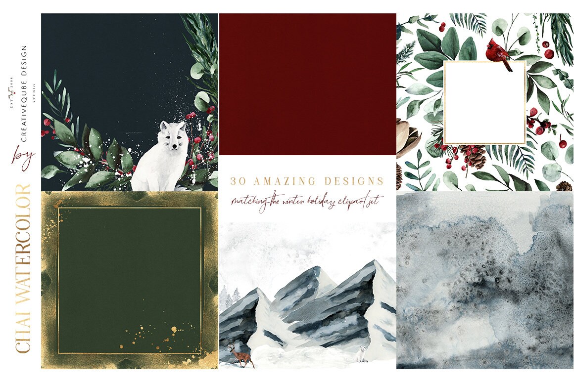 Digital Paper Christmas Winter Holiday Watercolor Patterns | Etsy