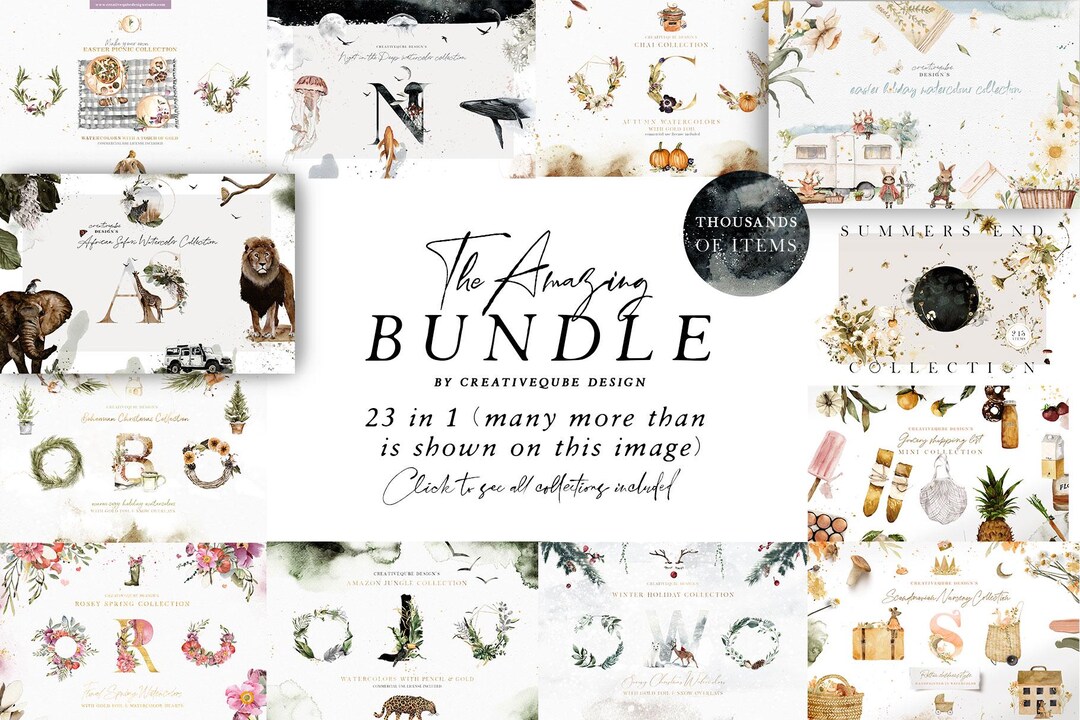 Watercolor Clipart Bundle: Commercial Use Graphics - Etsy