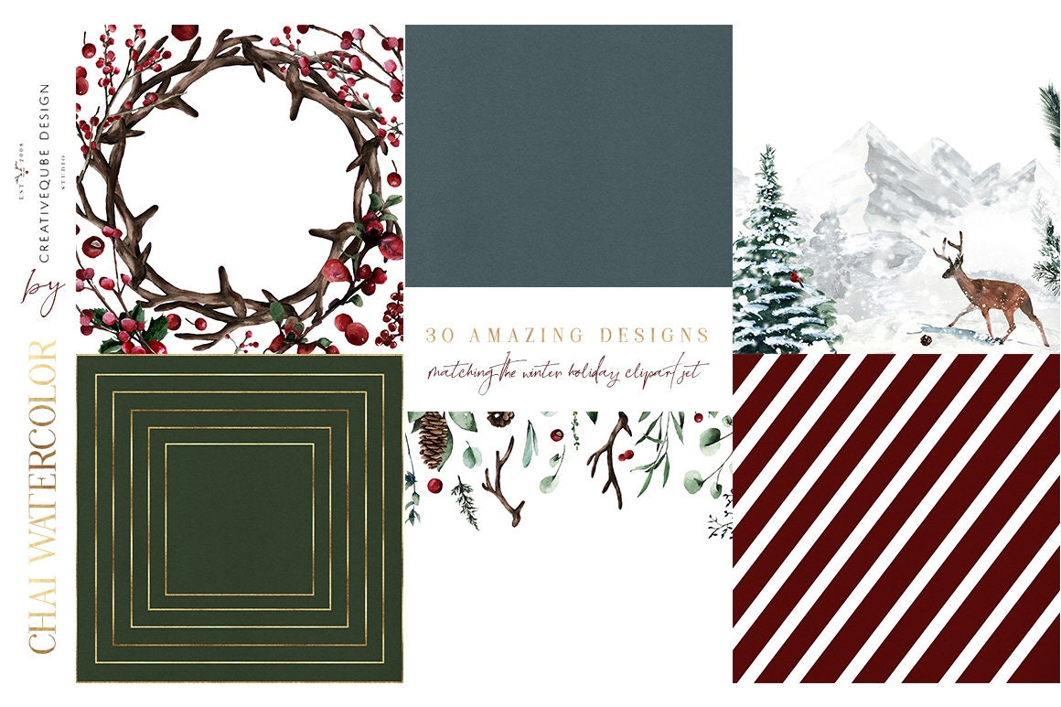 Digital Paper Christmas Winter Holiday Watercolor Patterns | Etsy