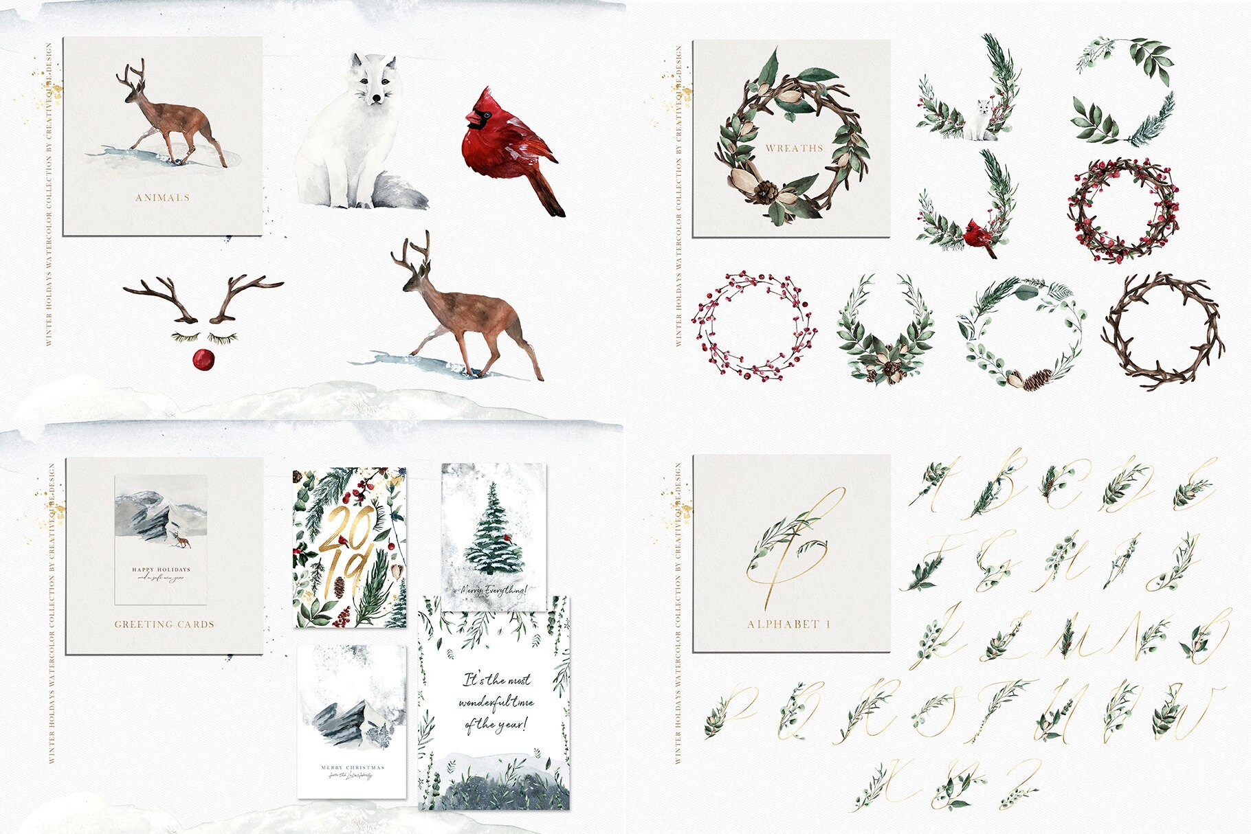 Winter Holiday Watercolor Clipart Collection: Christmas Snow Animals - Etsy