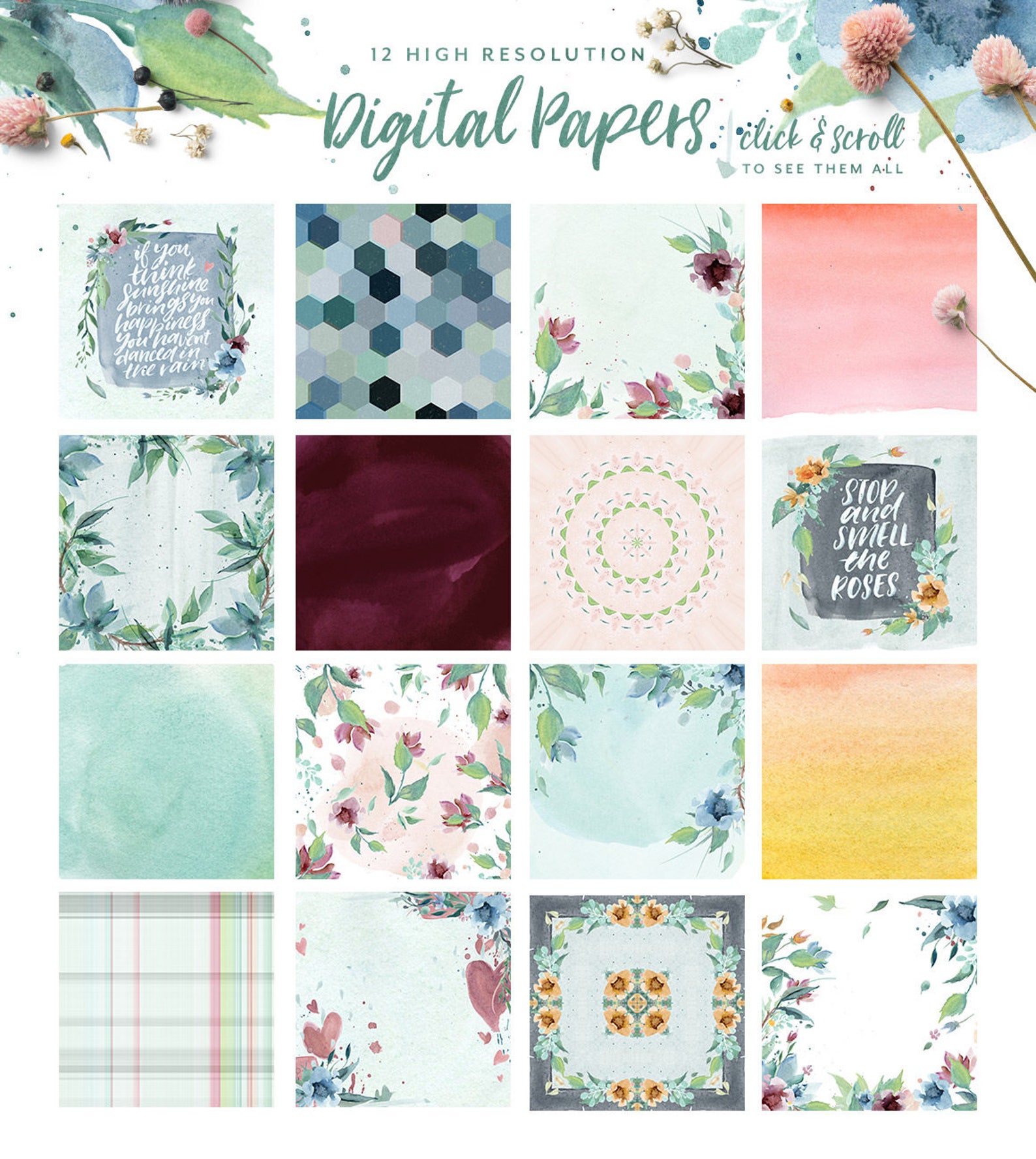 Calligraphy Font Bundle Watercolor Clip Art Digital Fonts - Etsy