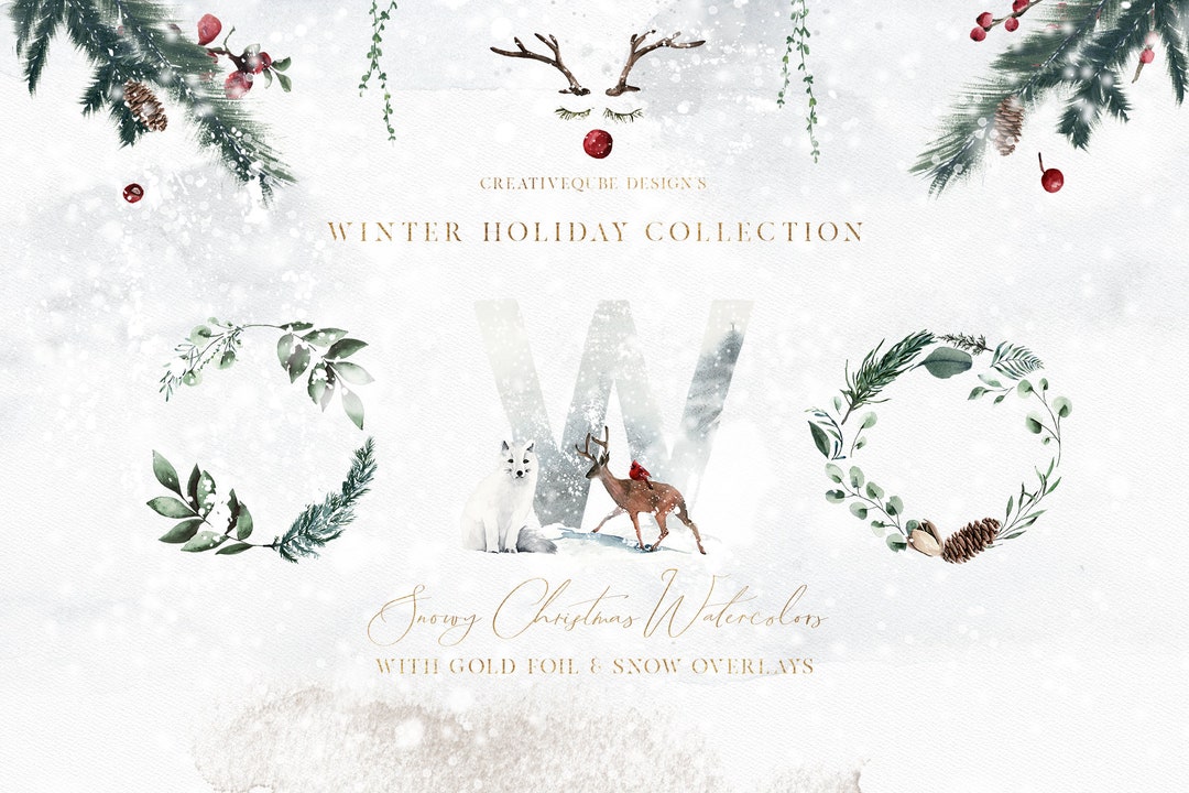 Winter Holiday Watercolor Clipart Collection: Christmas Snow Animals - Etsy