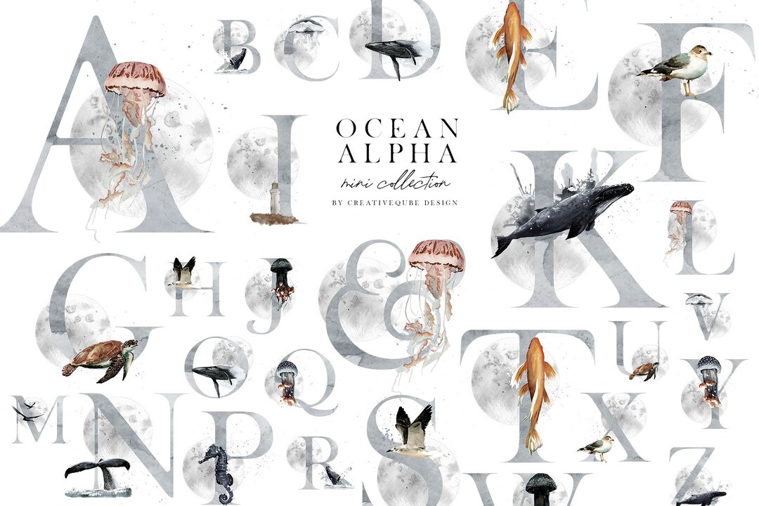 Ocean Alphabet Watercolor Mini Collection, Clip Art, Hand Painted ...