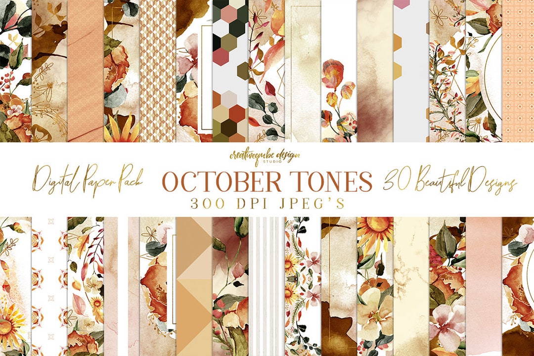 Digital Paper, Floral Pack, Patterns - 30 Backgrounds, October Tones ...
