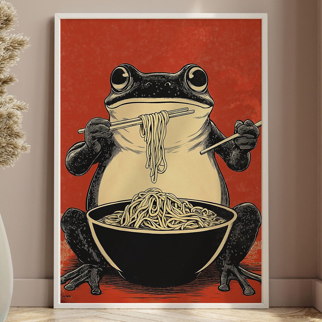 Frog Ramen Poster Retro Ramen Print Quirky Frog Wall Art Japanese Noodles Kitchen Decor Funny ...