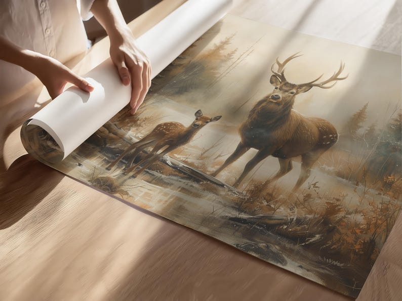 Rustic Deer Art Stag Print Cabin Decor Woodland Room Man Cave Hunting ...