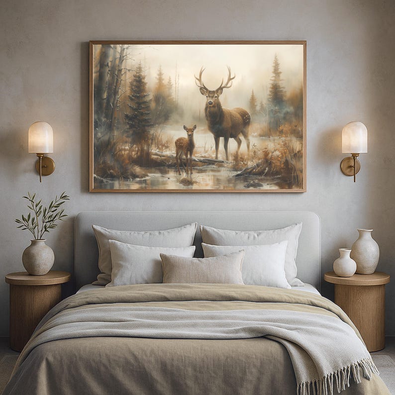 Rustic Deer Art Stag Print Cabin Decor Woodland Room Man Cave Hunting ...