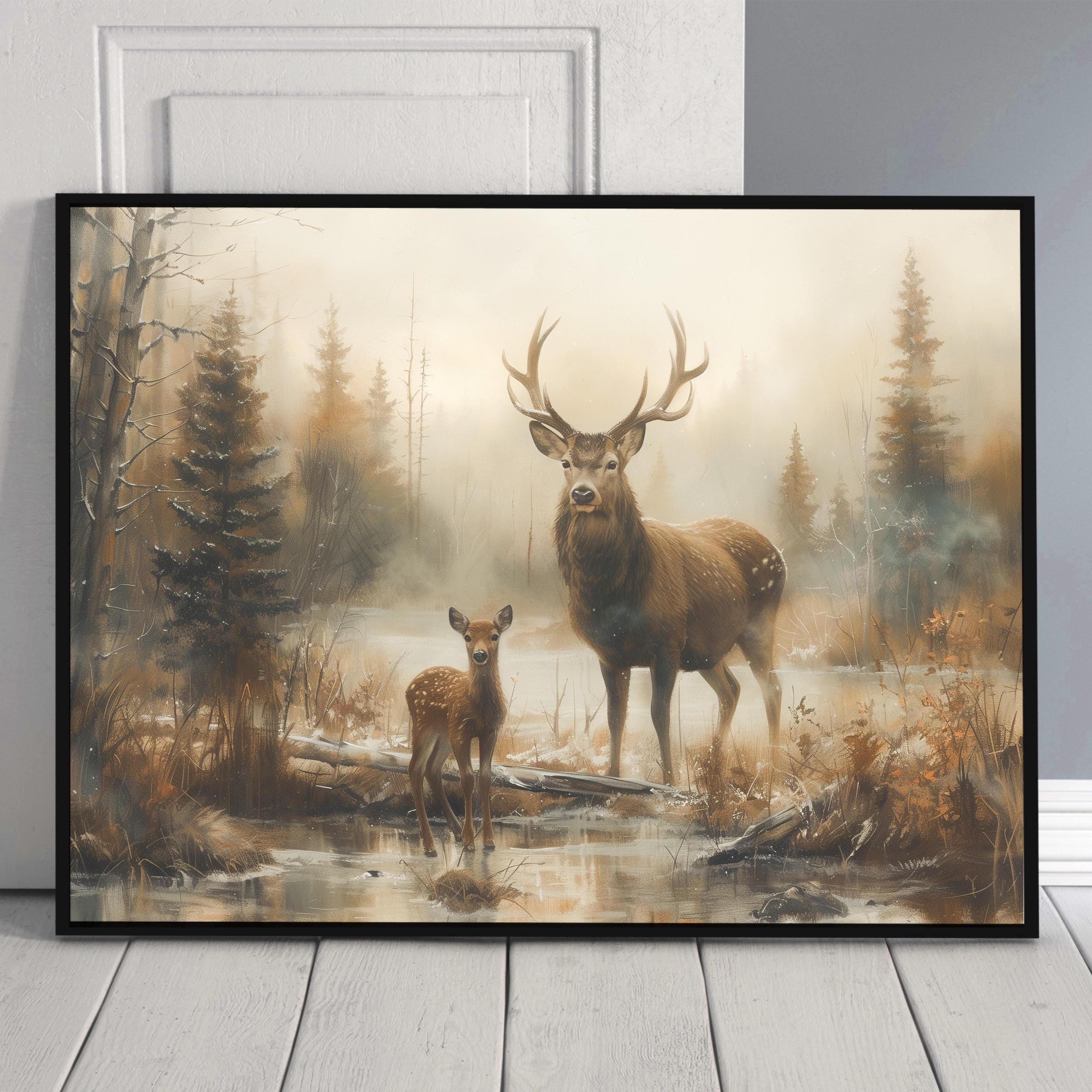 Rustic Deer Art Stag Print Cabin Decor Woodland Room Man Cave Hunting ...