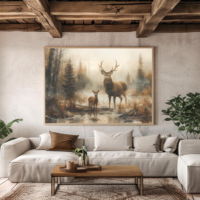 Rustic Deer Art Stag Print Cabin Decor Woodland Room Man Cave Hunting ...