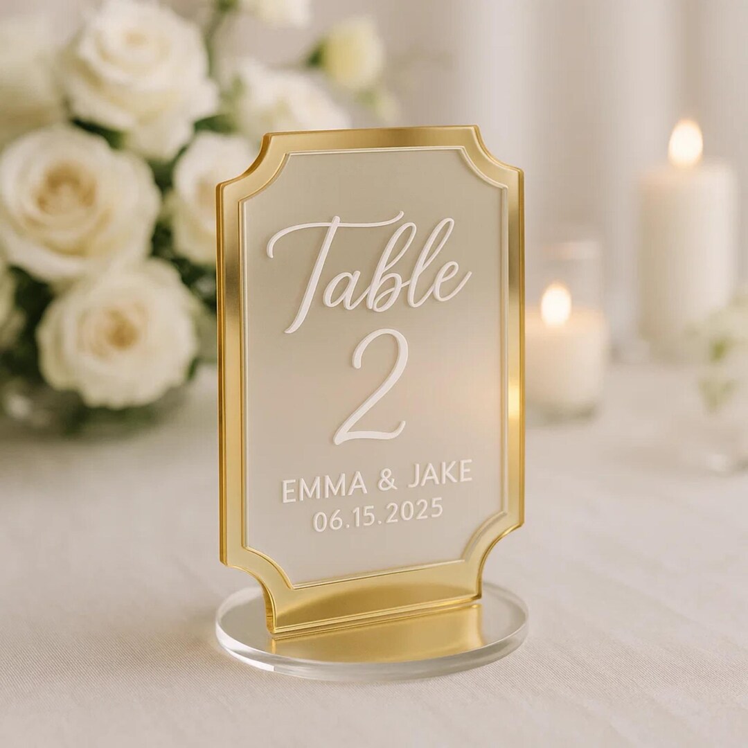 Golden Rimmed Acrylic Table Sign｜wedding Table Number Plate Custom ...