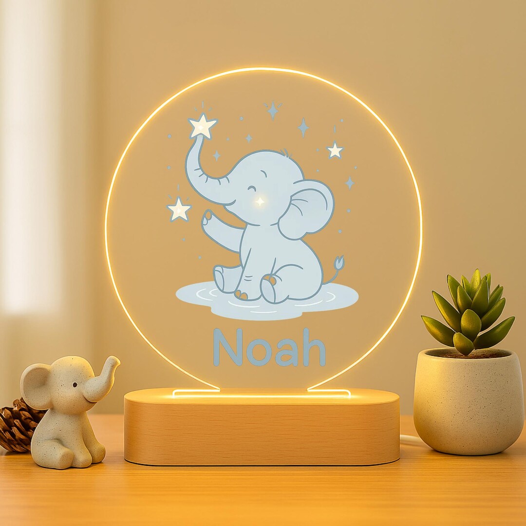 Custom Baby Elephant Children's Room LED Night Light, Baby Boy Elephant ...