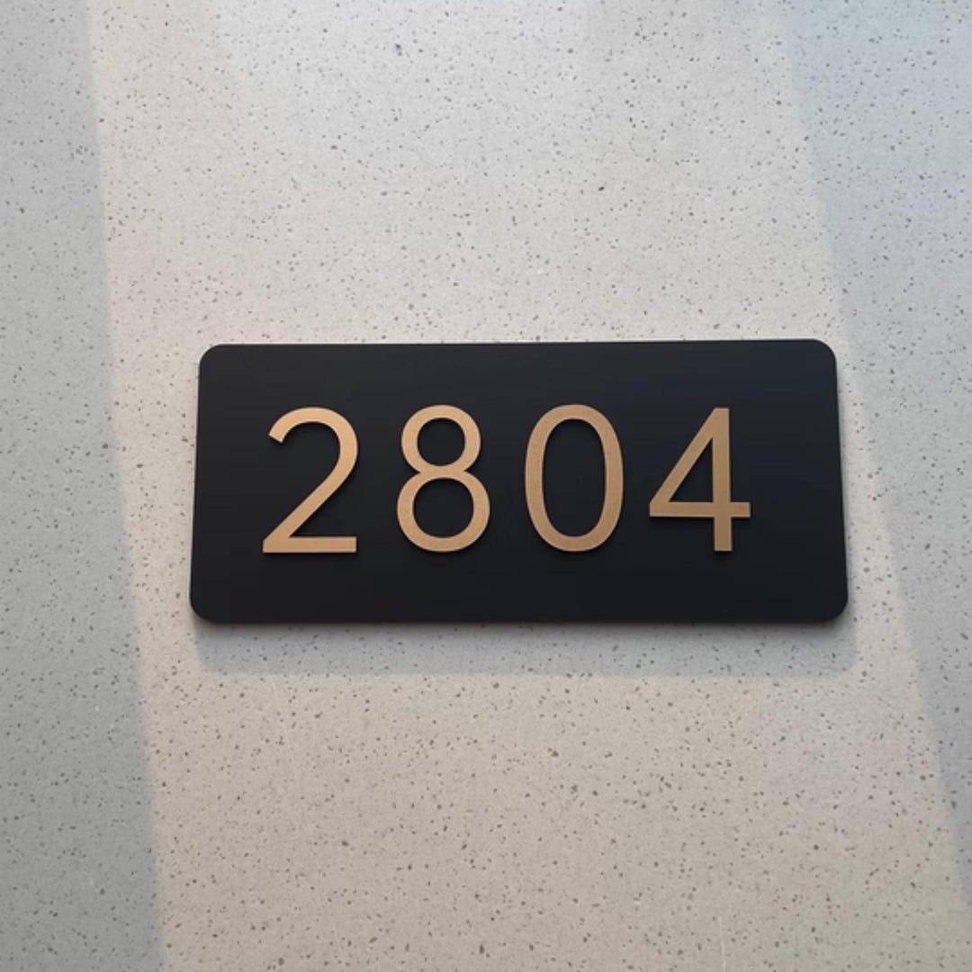 Custom Acrylic Door Number Sign With Bronze 3D Numbers Modern Vertical ...