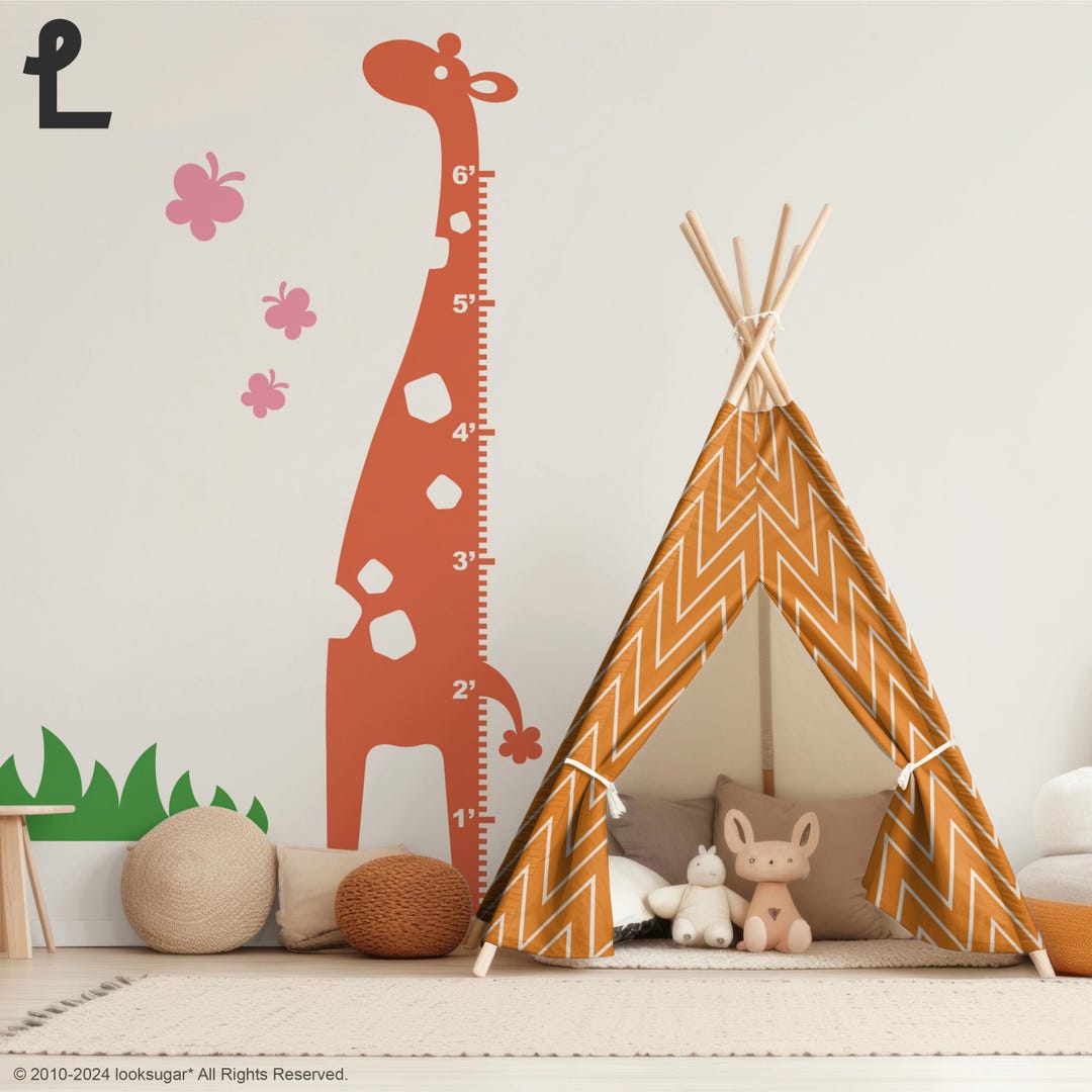 Giraffe Growth Chart Wall Stickers - Baby Nursery Wall Decals - Metric ...