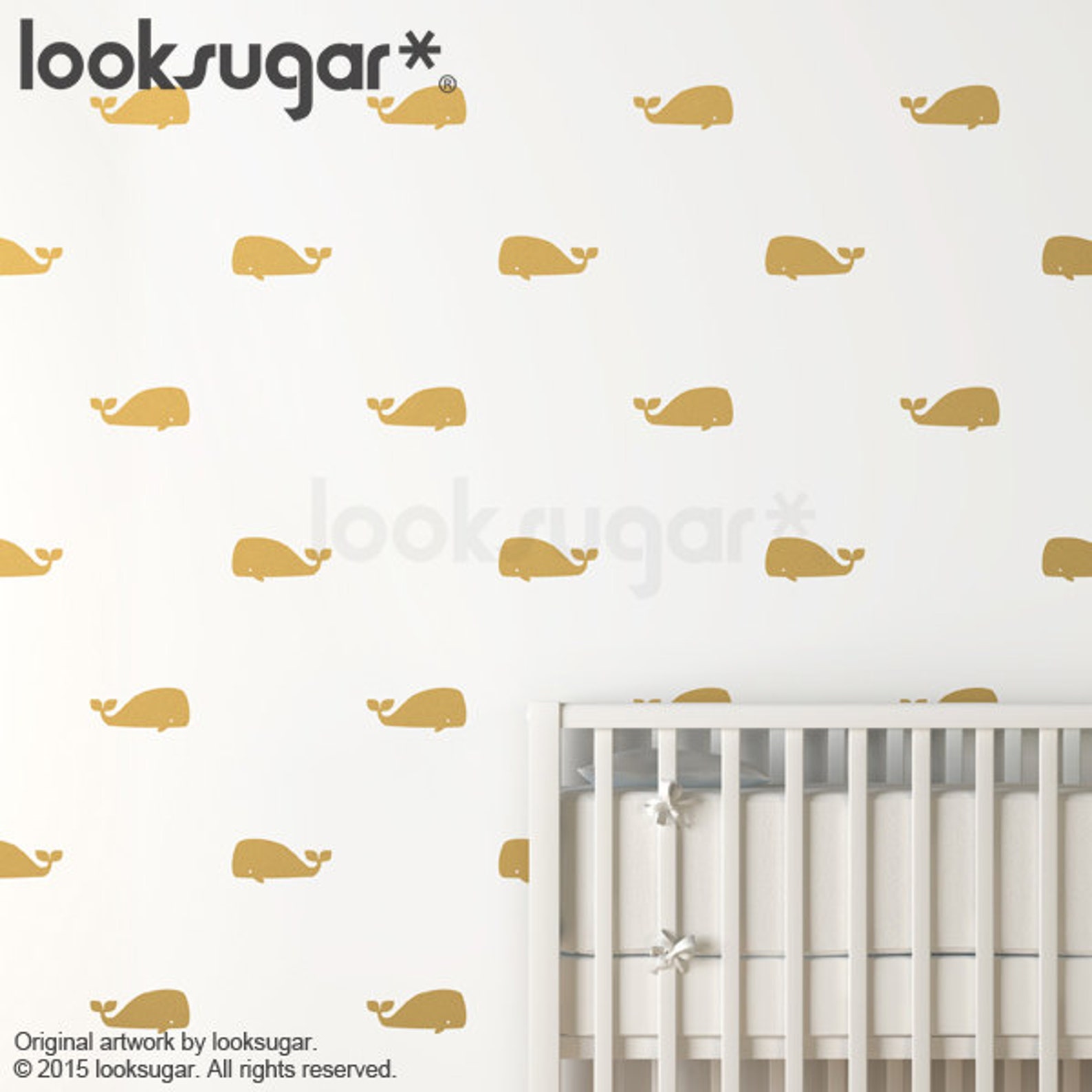 Whale Decal With Wallpaper or Wall Stencil Effect Moby Whale - Etsy