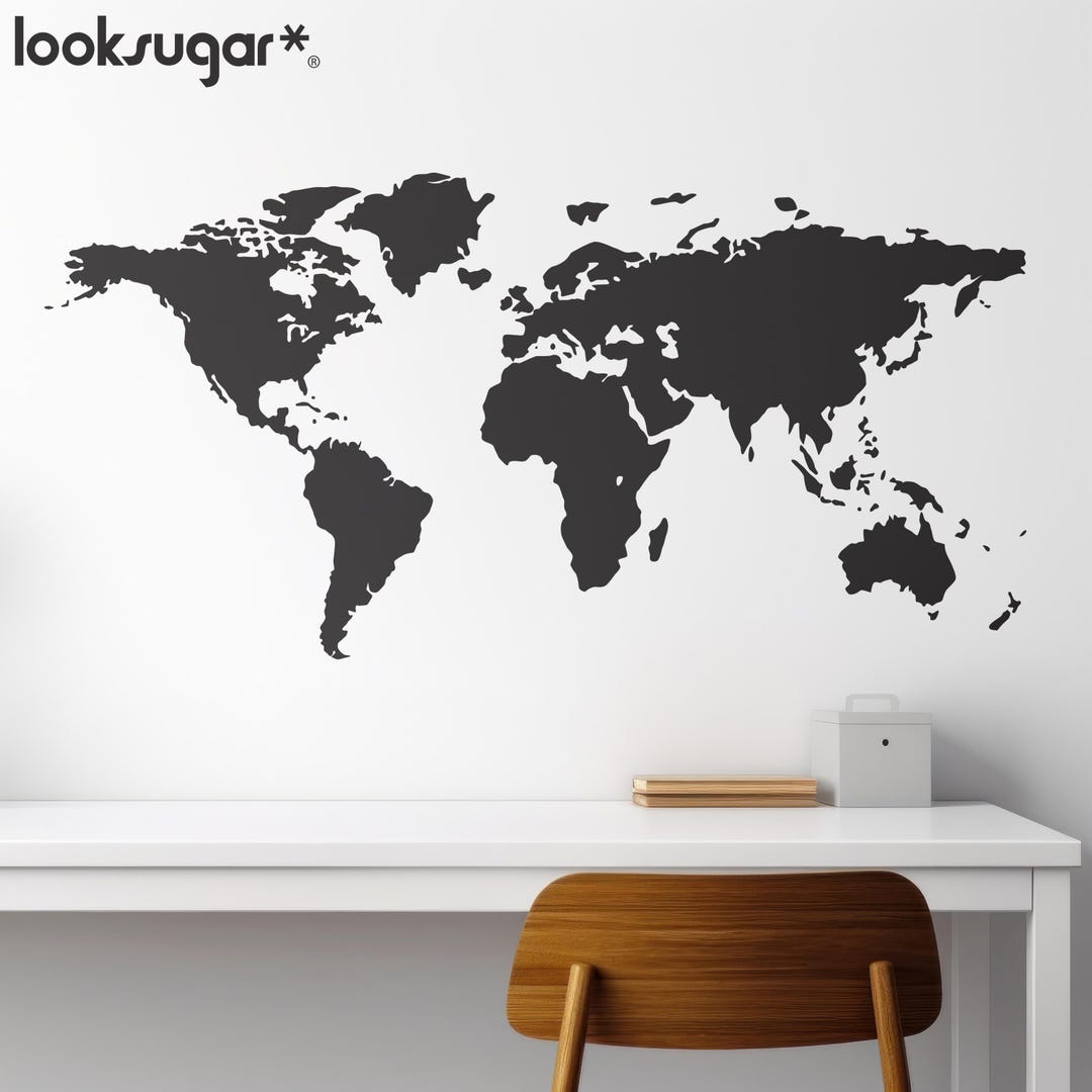Large World Map Decal . Removable World Map Wall Stickers . Colorful ...