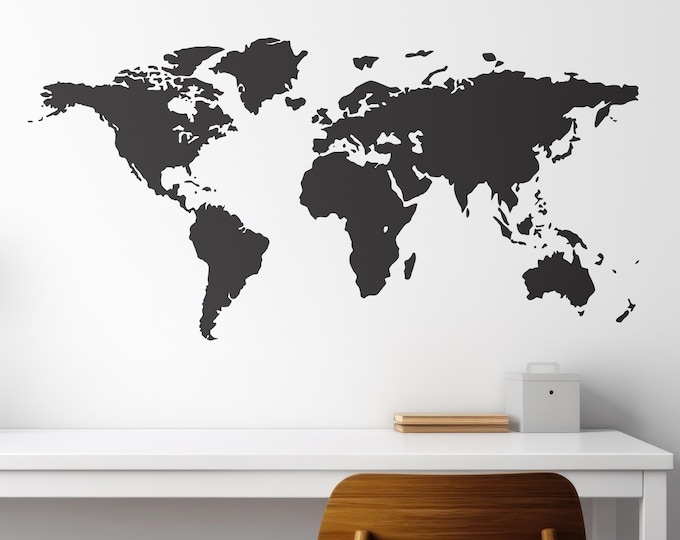 Large World Map Decal . Removable World Map Wall Stickers . Colorful ...