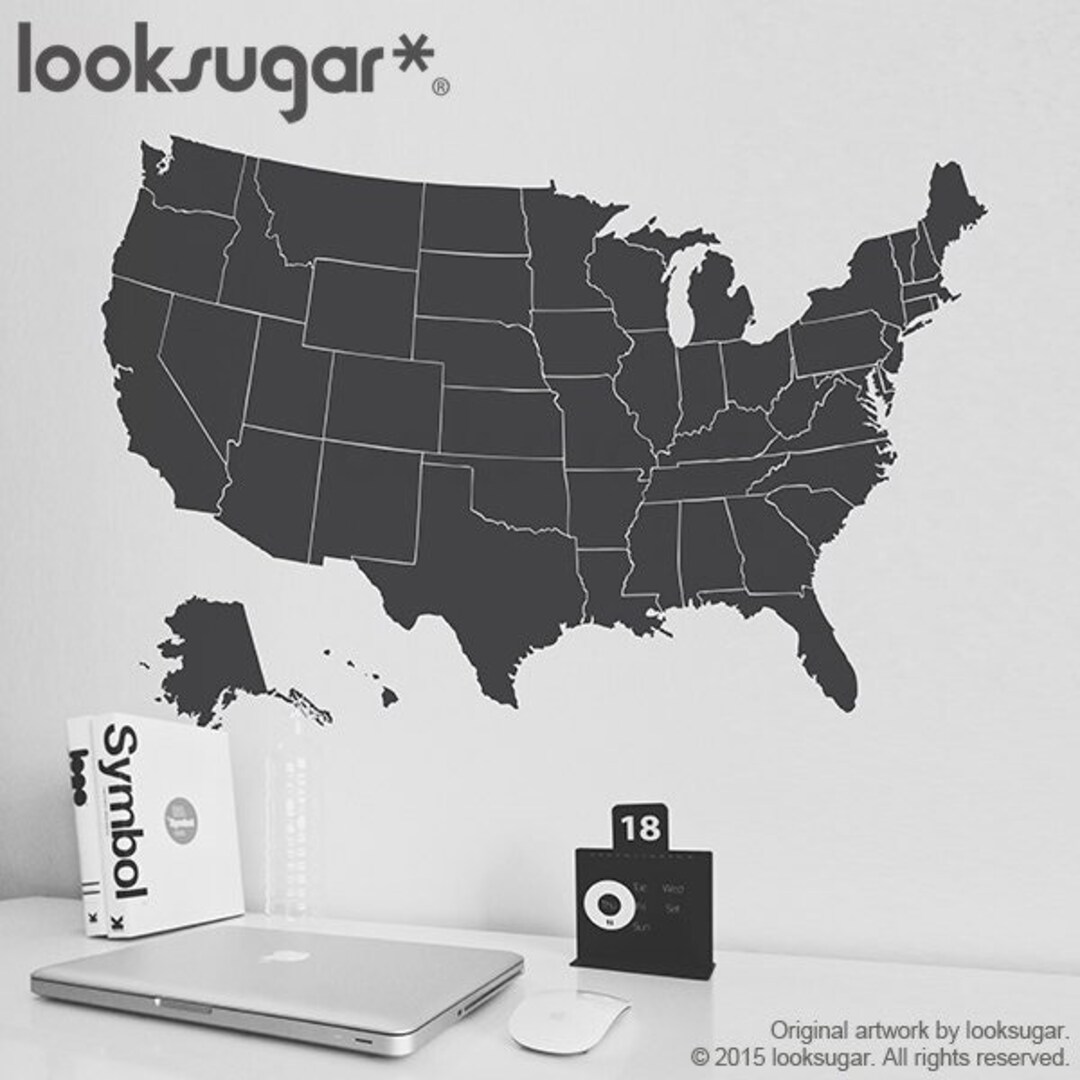 US Map Wall Decal - United States Map Decal - Children Wall Decal - USA ...