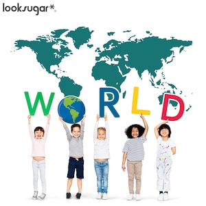 Large World Map Decal . Removable World Map Wall Stickers . Colorful ...