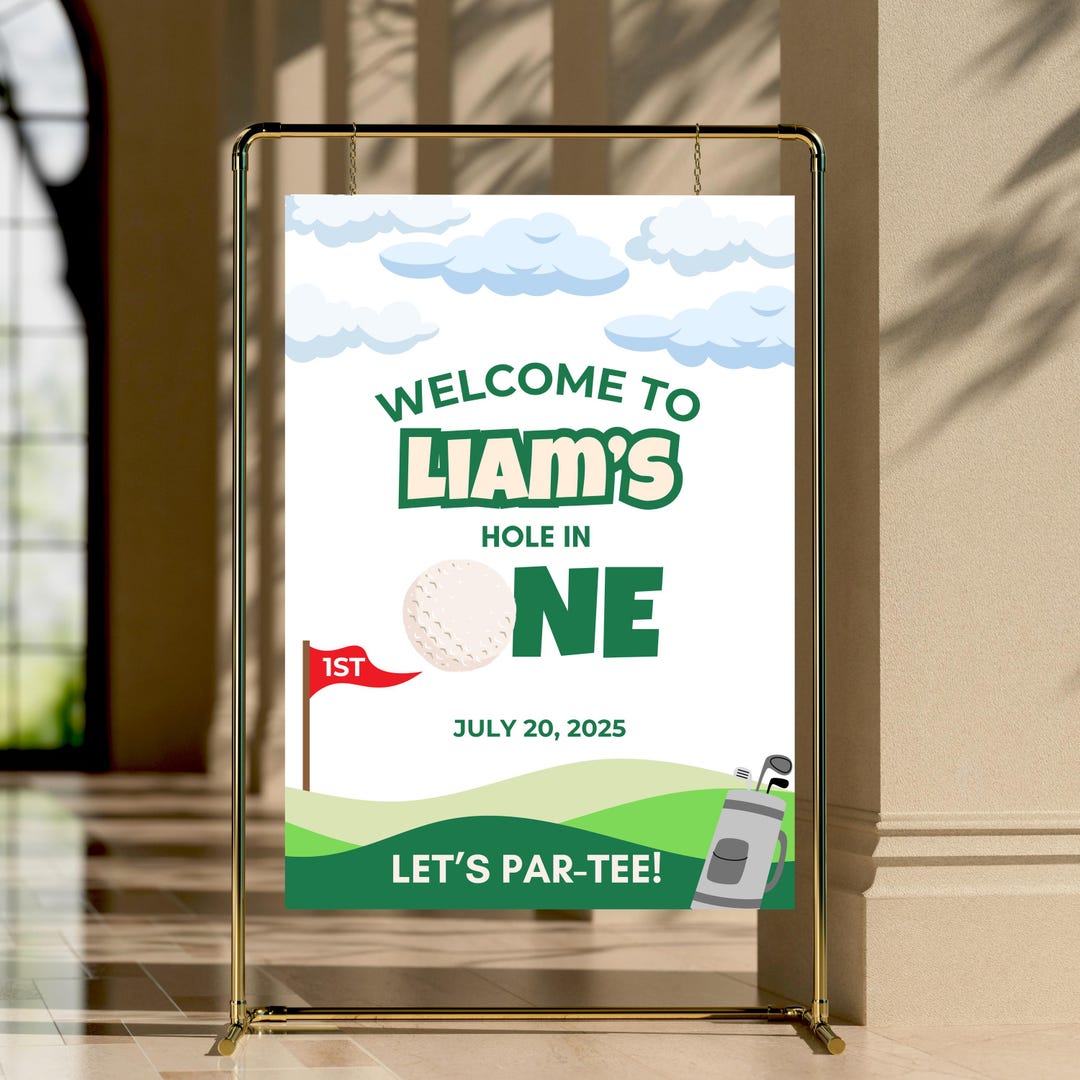 Editable Hole in One First Birthday Welcome Sign | Golf Themed Party ...