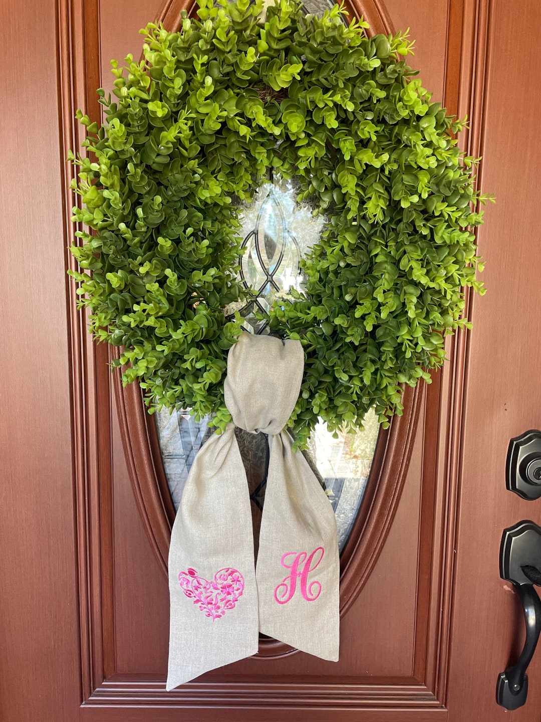 Valentine Linen Fabric Wreath Sash With Heart and Initial - Etsy