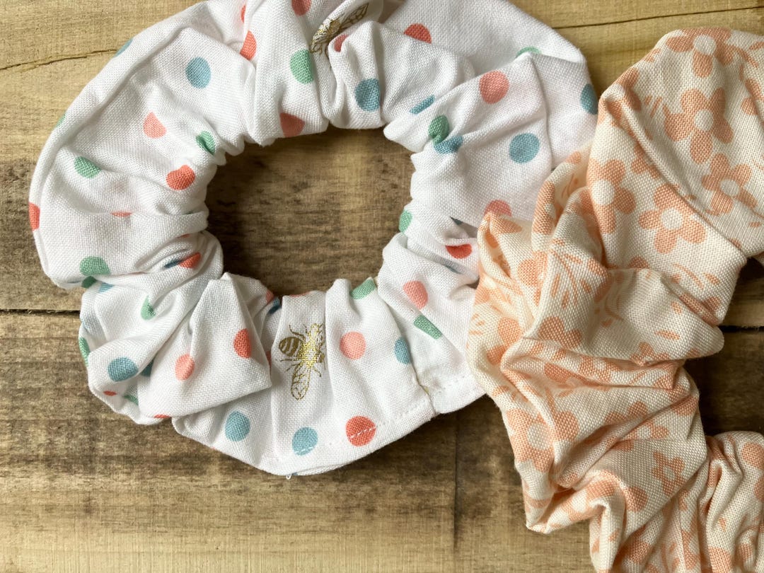 Purple Floral & Polka Dot Bees (100% Cotton) 4" Scrunchies -(set of 2 ...