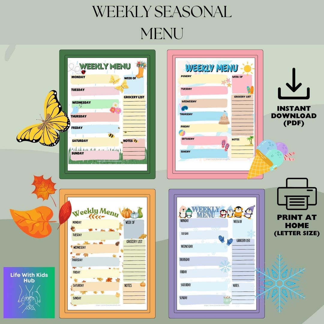 Printable Dinner Template - Weekly Seasonal Family Menu Planning - Etsy