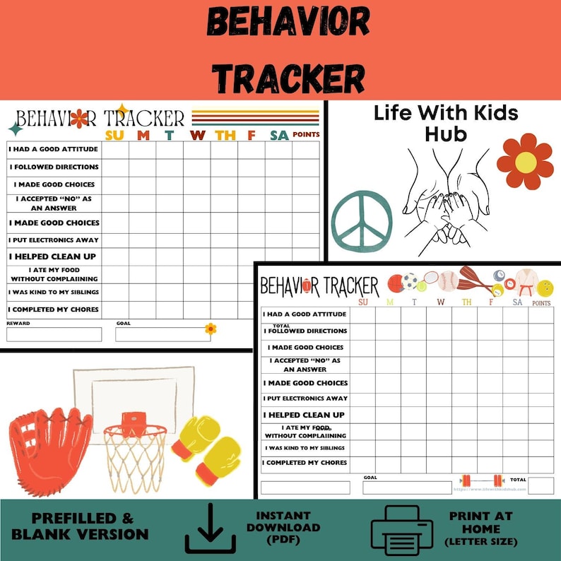 Behavior Tracker Printable Reward Chart for Kids Age 8-13 - Etsy
