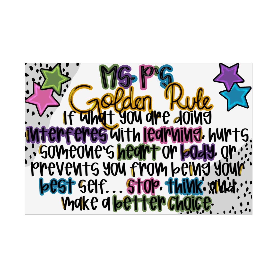 Inspirational Classroom Poster, Teacher's Golden Rule Wall Art ...