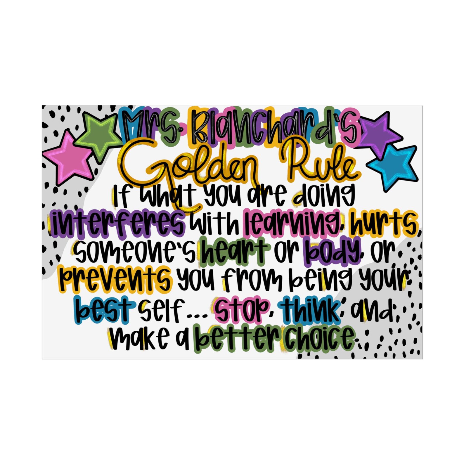 Inspirational Classroom Poster, Teacher's Golden Rule Wall Art ...