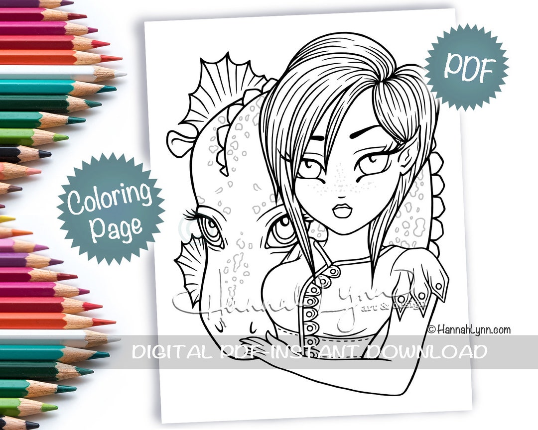 Dragon Tamer Girl Coloring Page PDF Download Printable Big Eye Hand ...