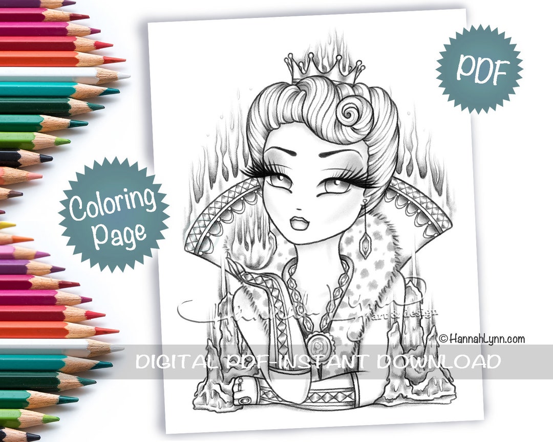 Grayscale Queen of Fire Royal Girl Coloring Page PDF Download Printable ...