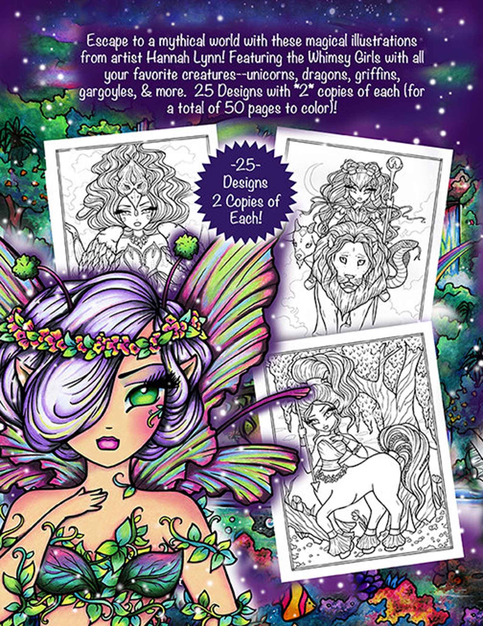 PDF DIGITAL Mythical Maidens & Curious Creatures Coloring Book Hannah ...
