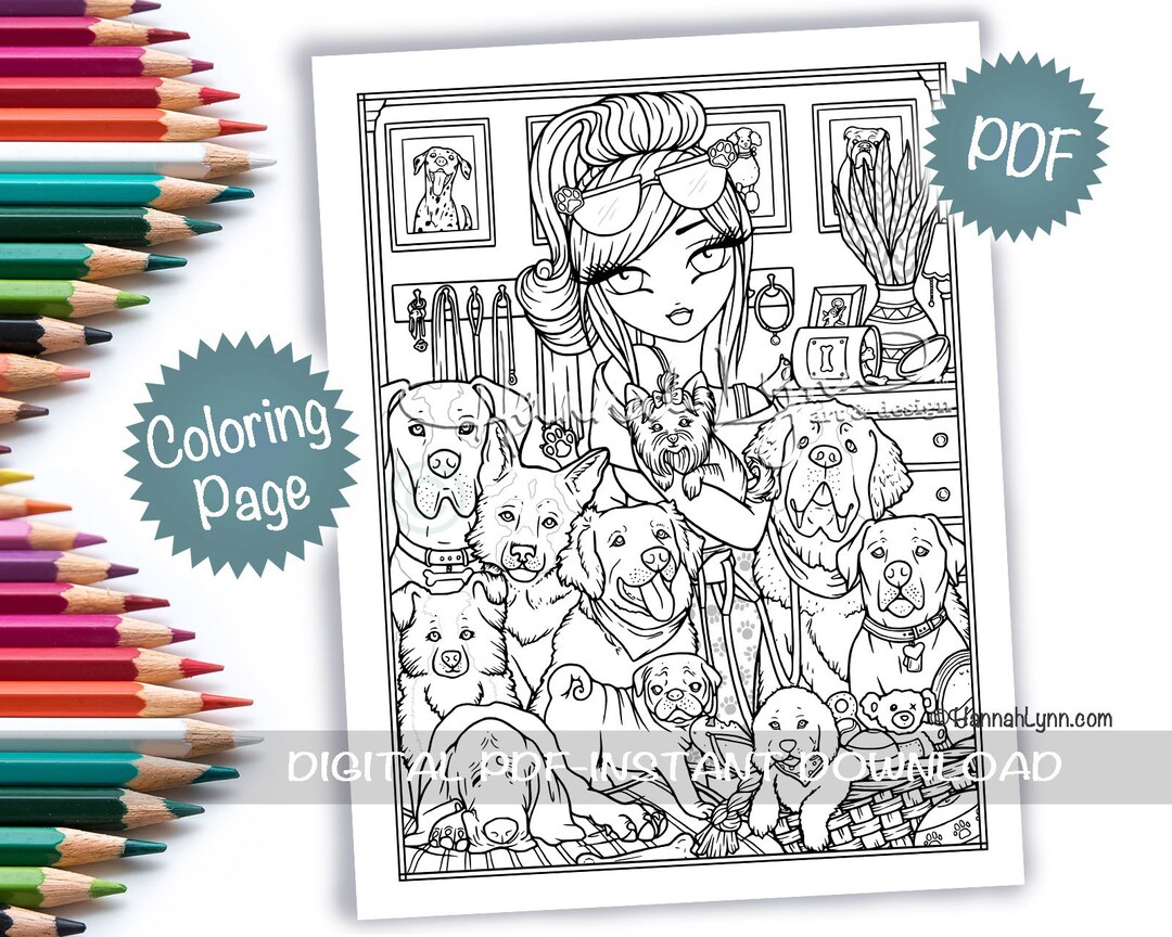 Dog Mom Girl Coloring Page PDF Download Animal Pets Dogs Printable Big ...