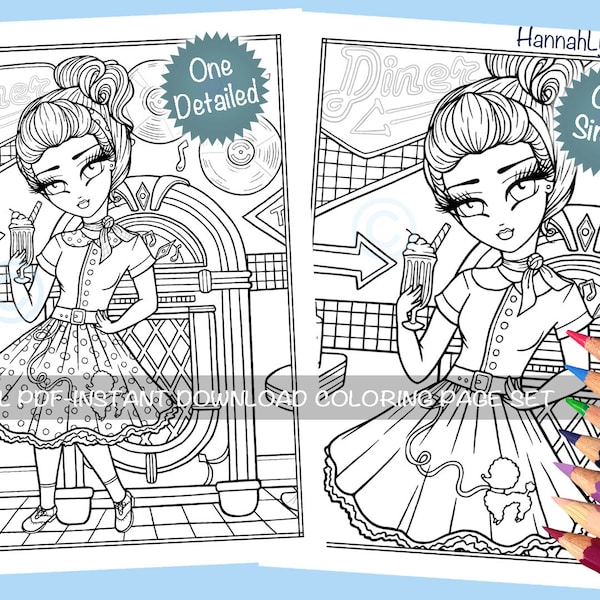 1950s Diner Coloring Page - Etsy