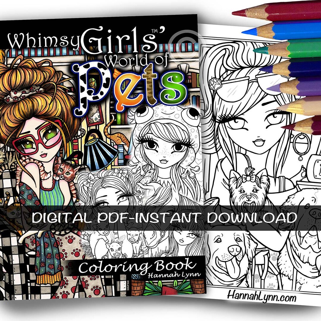 PDF DIGITAL Whimsy Girls' World of PETS Coloring Book Hannah Lynn Printable Coloring Pages - Etsy