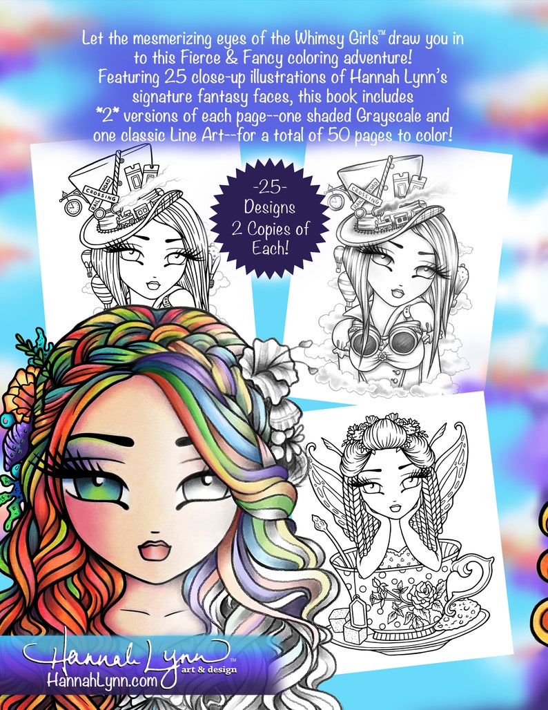 PDF DIGITAL Fierce & Fancy Fantasy Faces Line Art and Grayscale ...