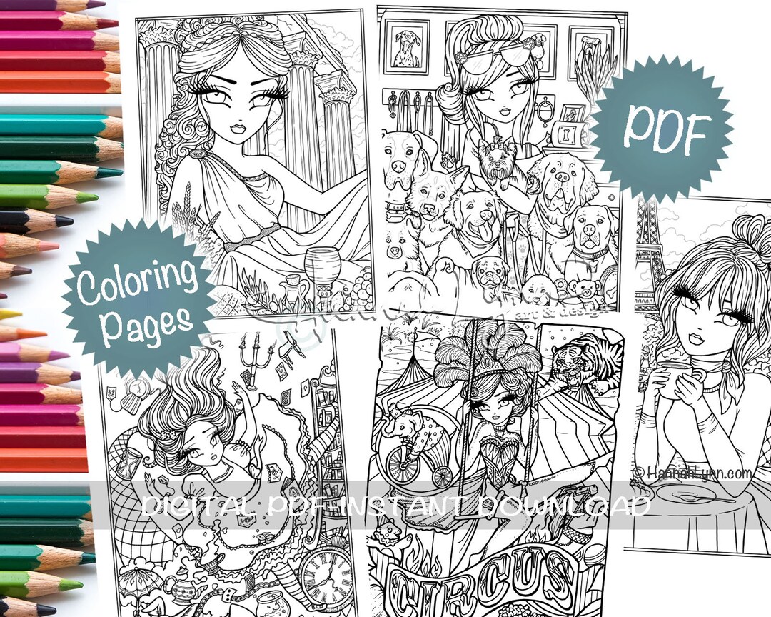 Hannah Lynn Coloring Page Set PDF Download Printable Big Eye Hand Drawn ...