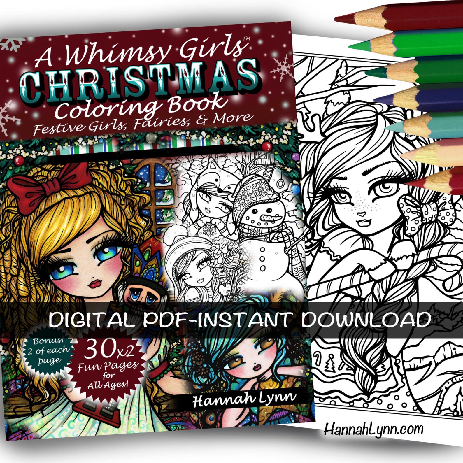 PDF DIGITAL Printable Coloring Book A Whimsy Girls Christmas All Ages ...