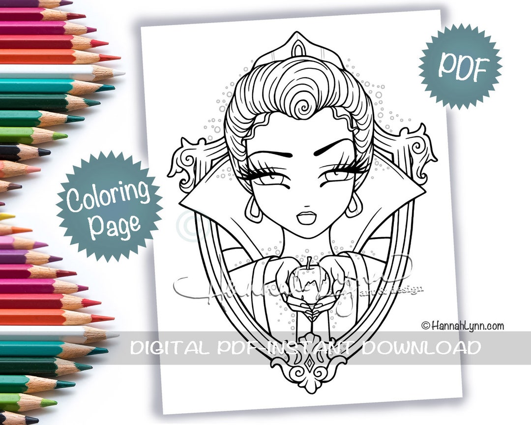 Evil Queen Pretty Poison Apple Fantasy Coloring Page PDF Download ...