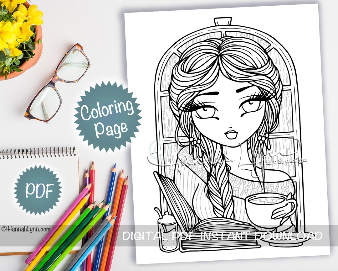 Cafe Cutie Line Art Coloring Page Coffee Girl PDF Download Printable ...
