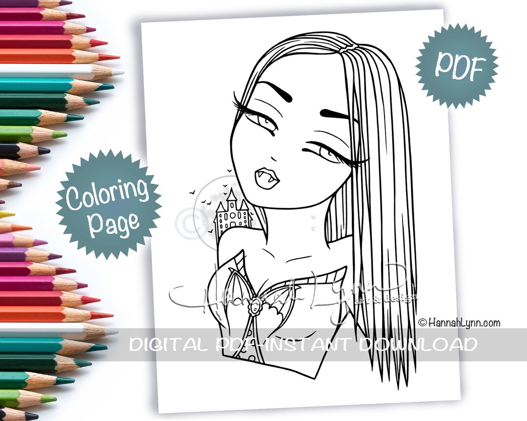 Bitten Vampire Girl Coloring Page PDF Download Printable Big Eye Hand ...