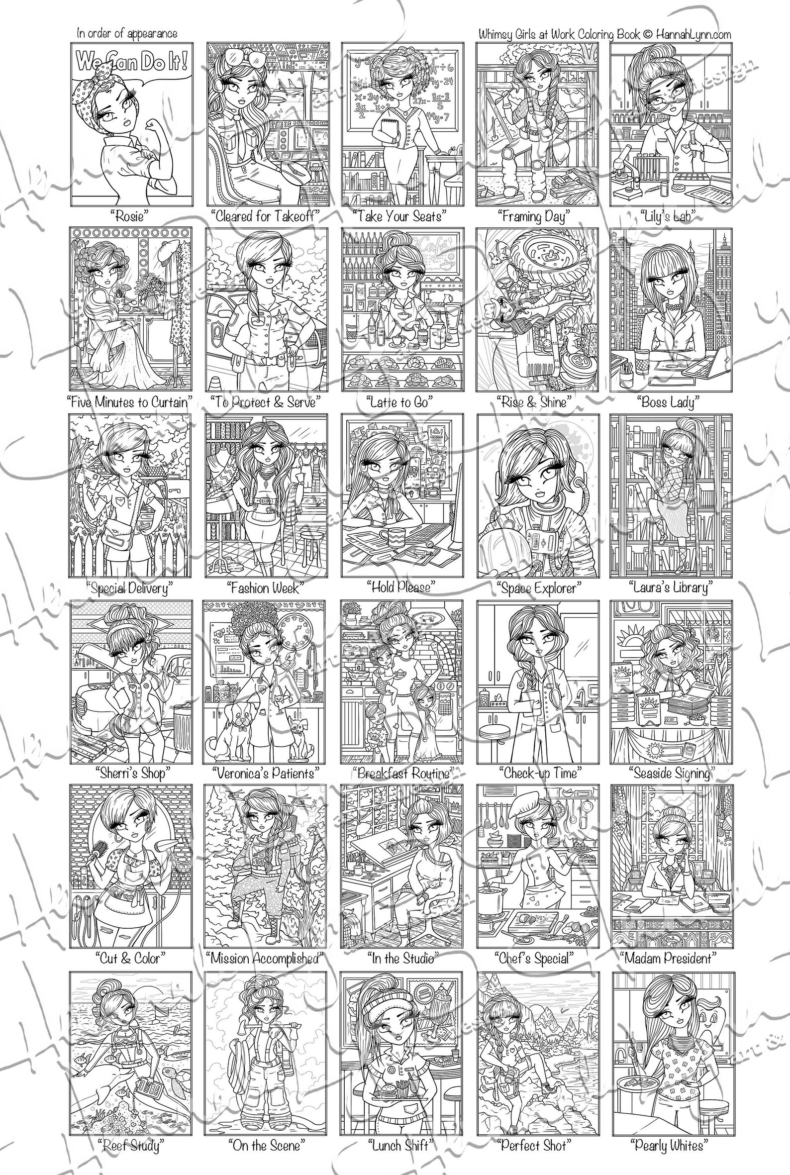 PDF DIGITAL Whimsy Girls at Work Coloring Book Hannah Lynn Printable ...