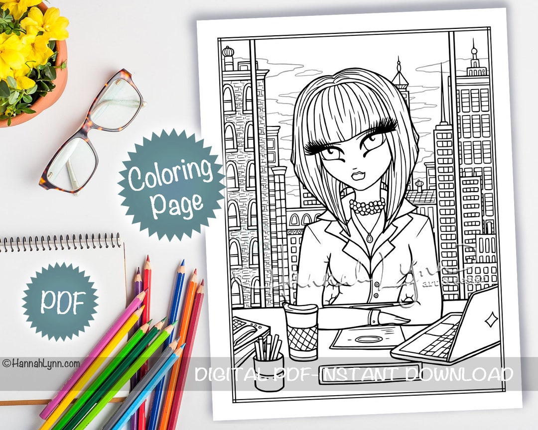 Boss Lady Coloring Page Cute Business City CEO Whimsy Girls at Work ...