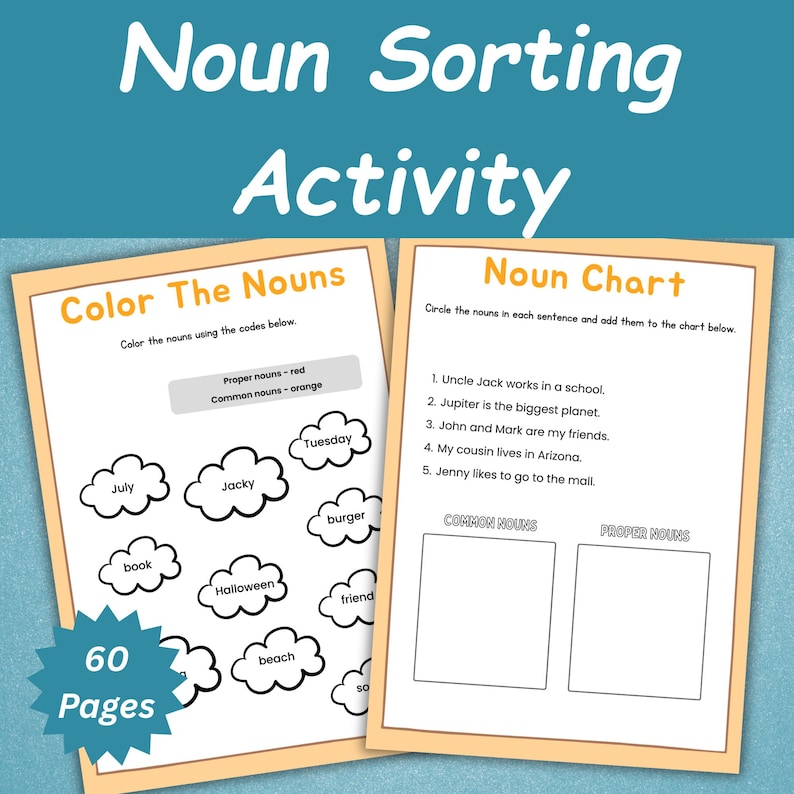 Nouns Sorting | 60 Nouns Worksheet | Parts of Speech Worksheet | Kids ...