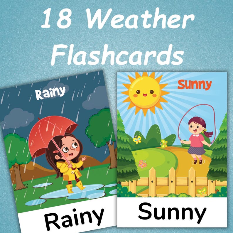 18 Weather Flashcards for Kids | Weather Cards Printable | Toddler ...