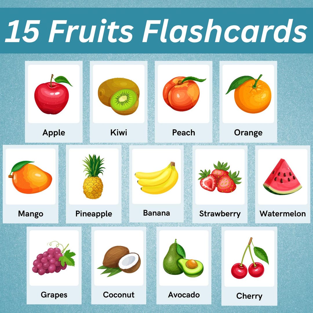 15 Fruits Flashcards | Kids Fruits Printables | Montessori Flashcards ...