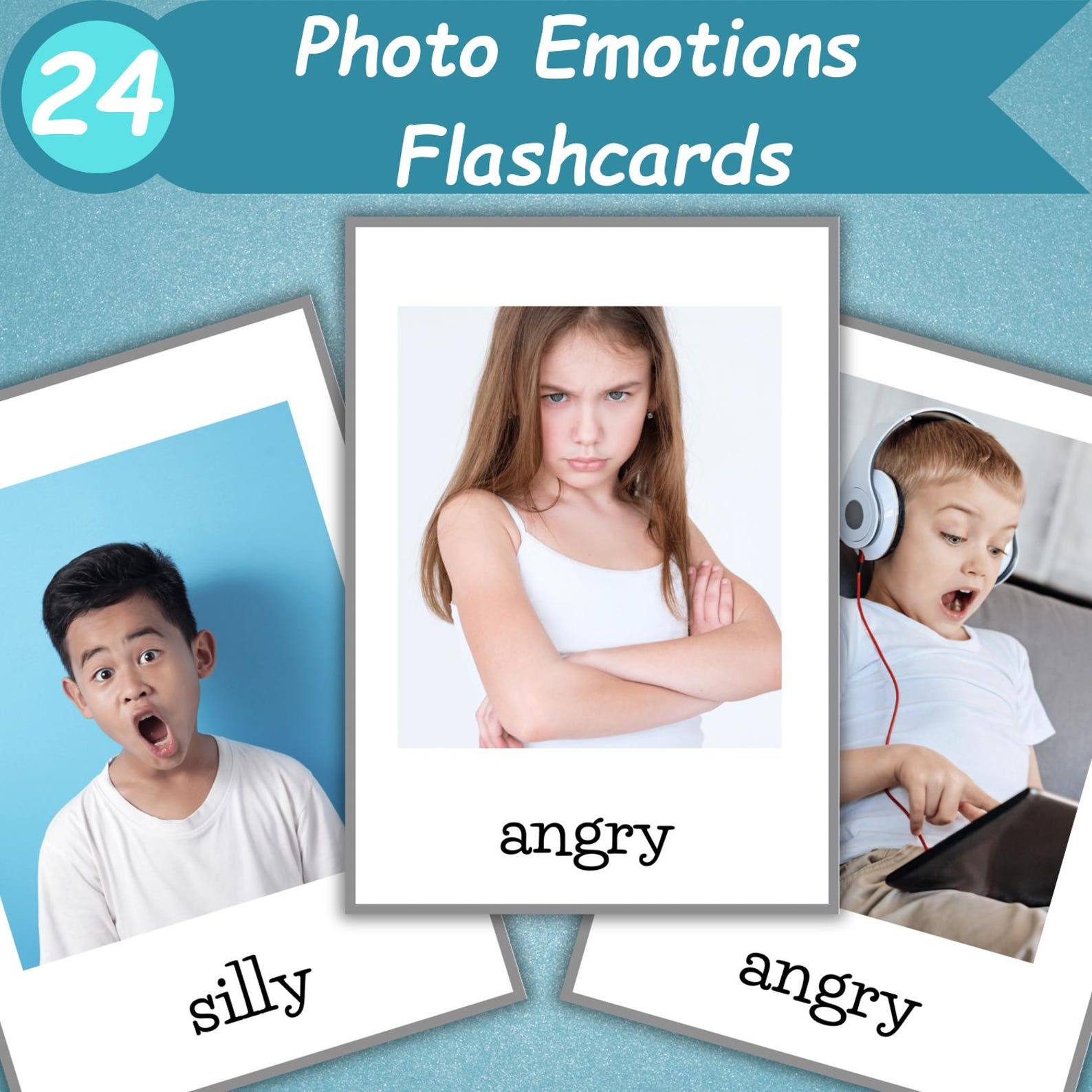 24 Photo Emotion Flash Cards for Kids | Printable Feelings Flash Cards ...