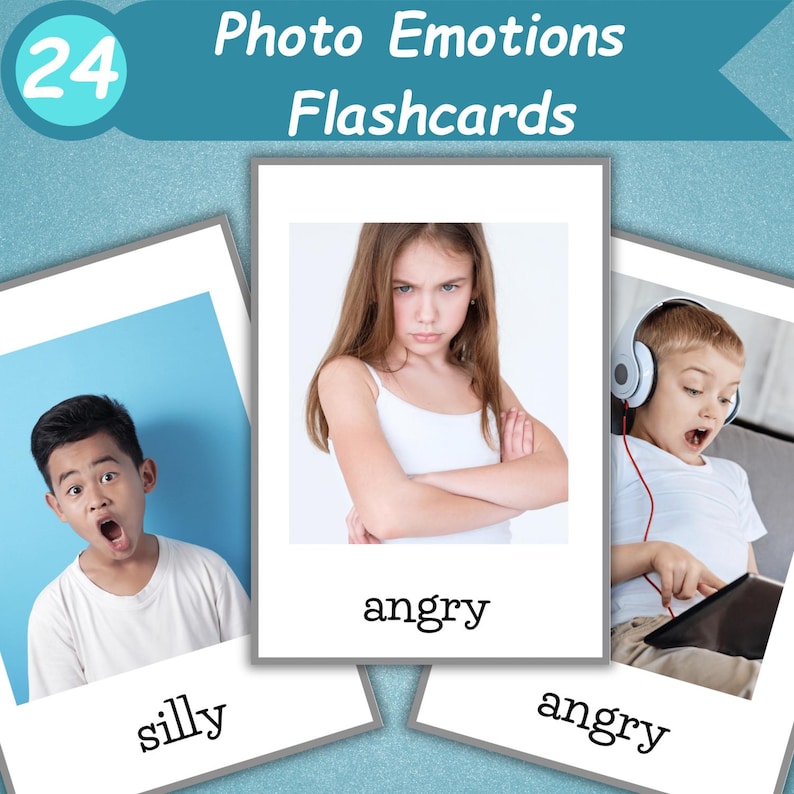 24 Photo Emotion Flash Cards for Kids | Printable Feelings Flash Cards ...